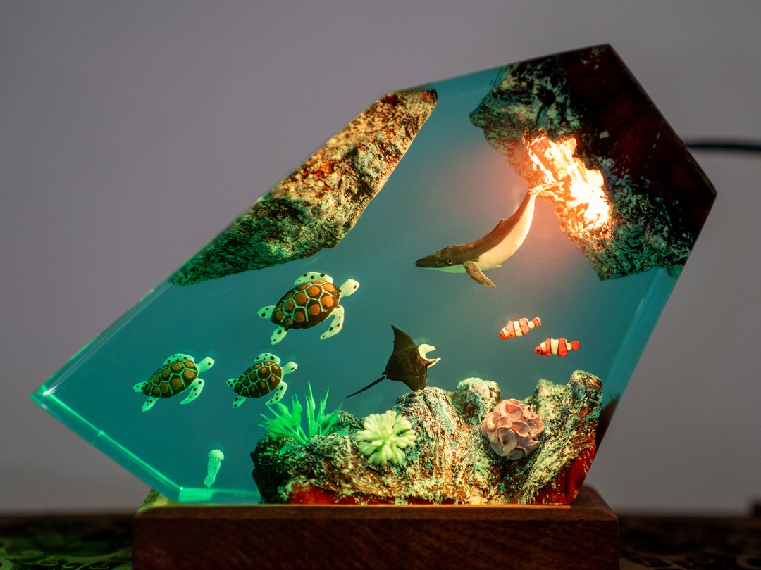 Humpback Whale and Sea Turtles Resin Night Lamp, Manta Ray and ...