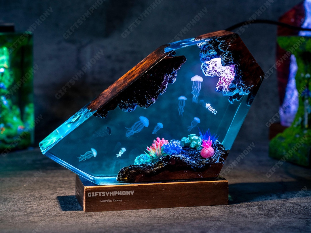 Jellyfish & Coral Resin Light Lamp - Sea Creatures, Coral Beauty ...