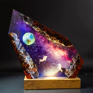 Space Epoxy Resin Lamp With Wooden Box, Universe Lamp, Galaxy Resin ...