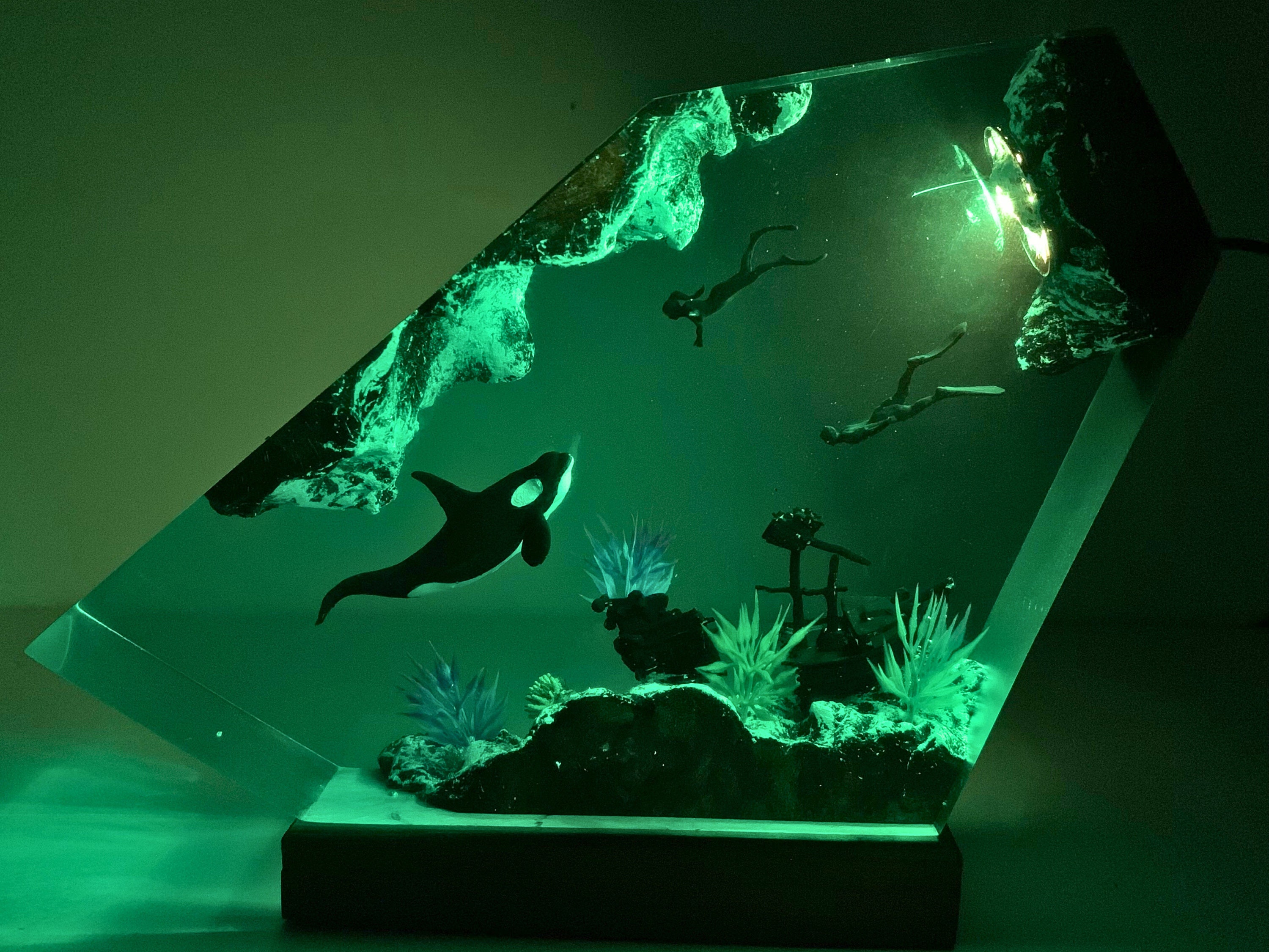 Orca Shark and Couple Diver Resin Night Lights - Whale Shark and ...