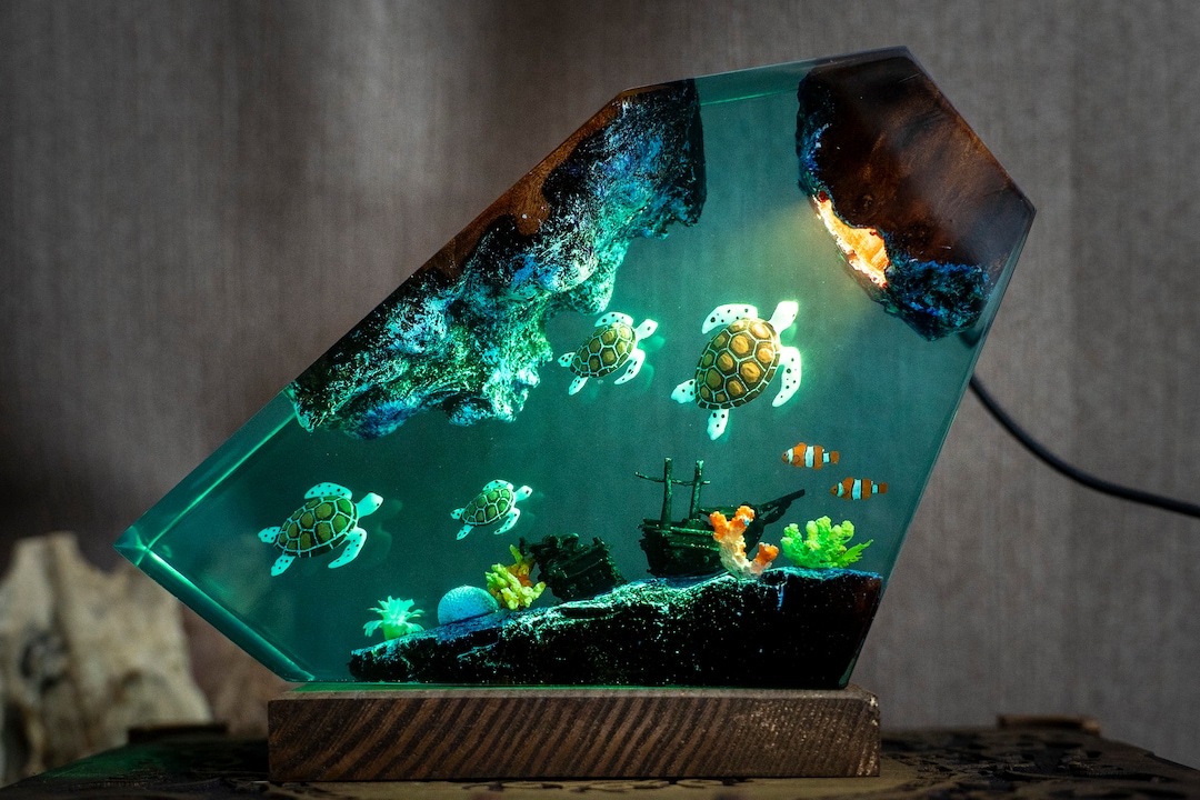 Sea Turtle Resin Ocean Lamp - Unique Epoxy Night Light for Bedroom ...