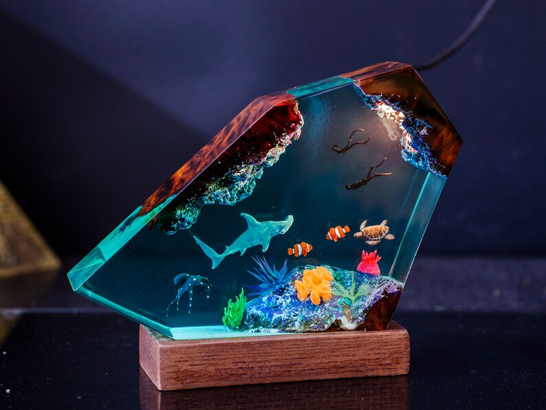 Hammerhead Shark and Octopus Resin Lamp- Custom Epoxy Resin Wood Lamp ...