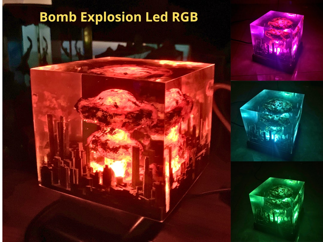 Explosion Bomb Resin Lamp RGB Light Atomic Bomb Diorama Halloween Decor ...
