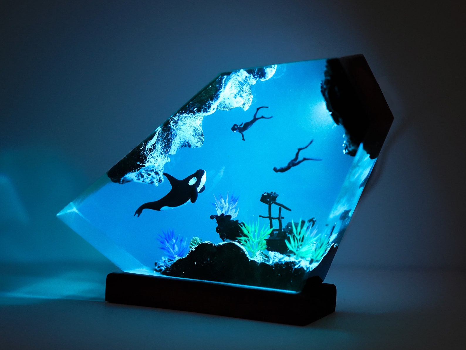 Orca Shark and Couple Diver Resin Night Lights - Whale Shark and ...