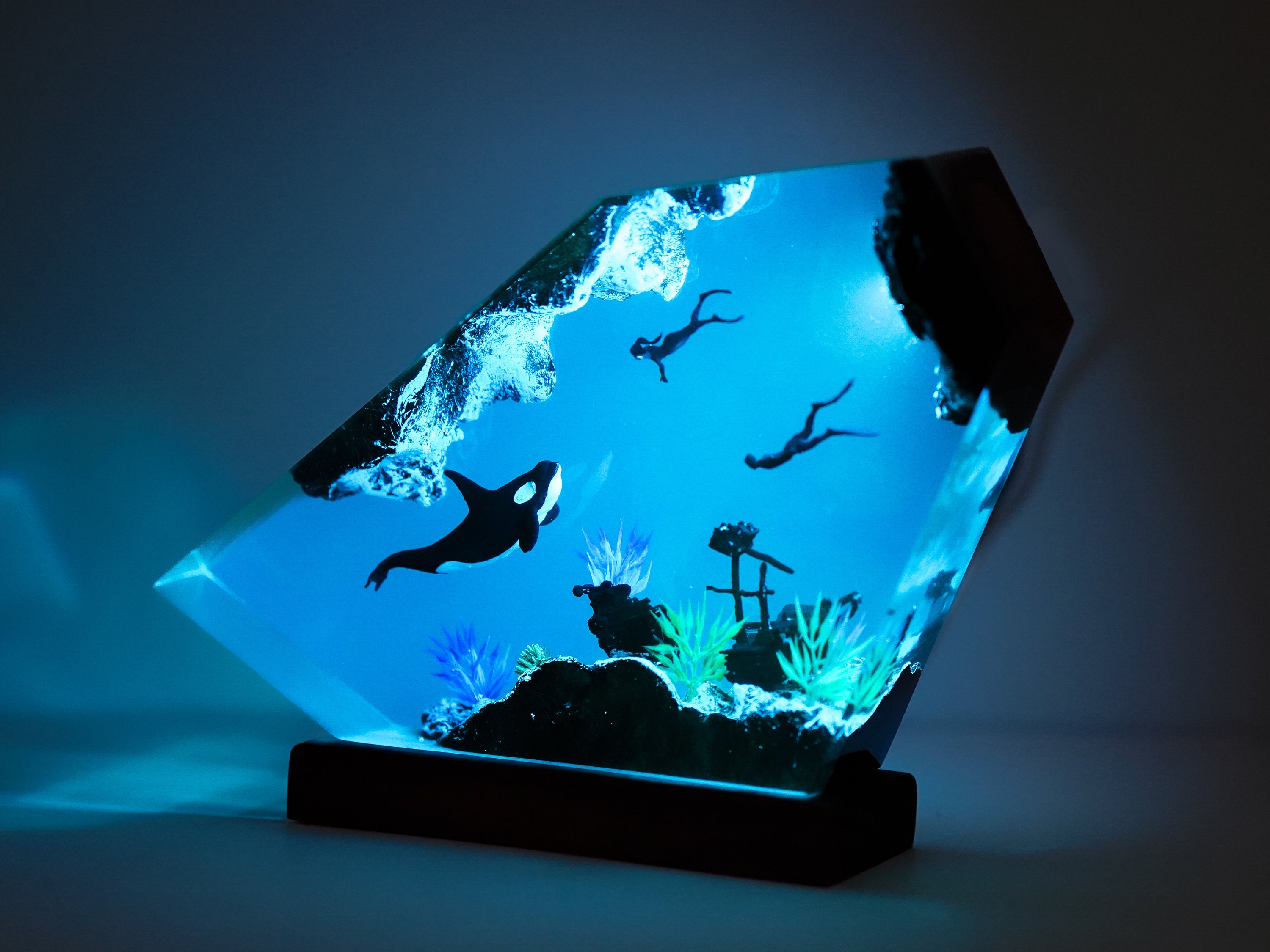 Orca Shark and Couple Diver Resin Night Lights - Whale Shark and ...