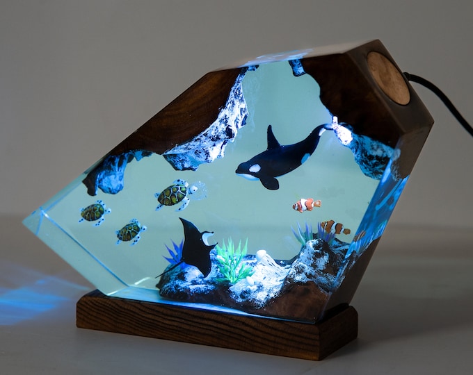 Orca Shark and Couple Diver Resin Night Lights Whale Shark and Humpback ...