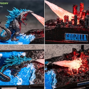 Glowing Kaiju Dioraman Night Light – LED Figure Battle Scene in Display ...
