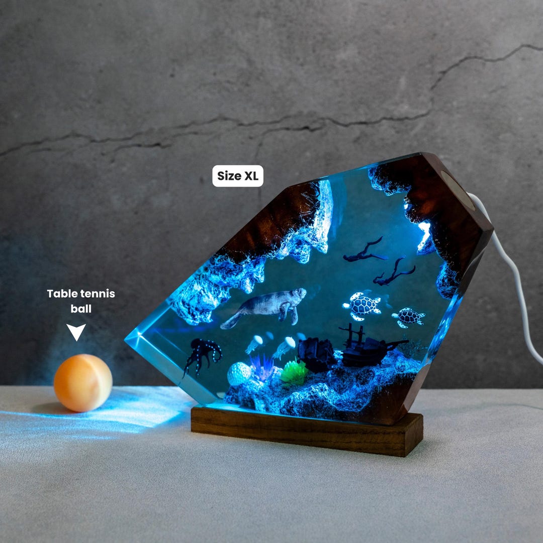 Manatee & Octopus Resin Night Light - Epoxy Sea Animal Decor for ...