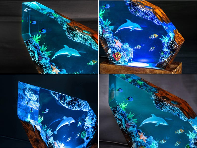 Dolphin Blue-tang Resin Lamp - Sea Creatures, Unique Gift for Couple ...