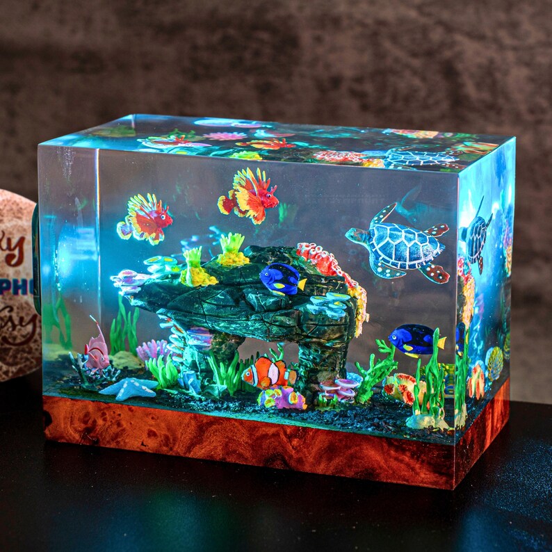 Handmade Coral Reef Resin Lamp: Clownfish & Sea Turtle Night Light ...