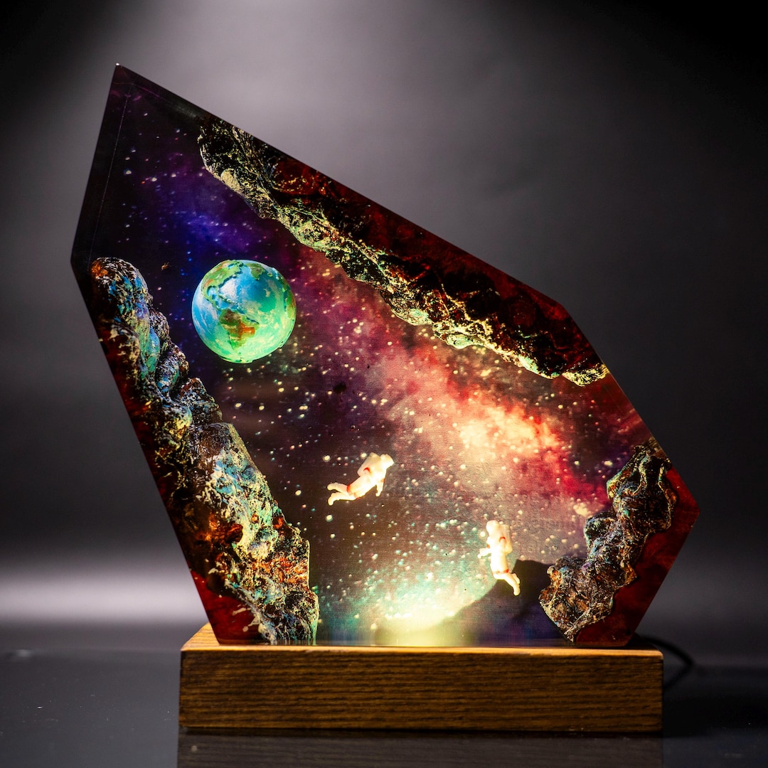 Space Epoxy Resin Lamp With Wooden Box, Universe Lamp, Galaxy Resin ...