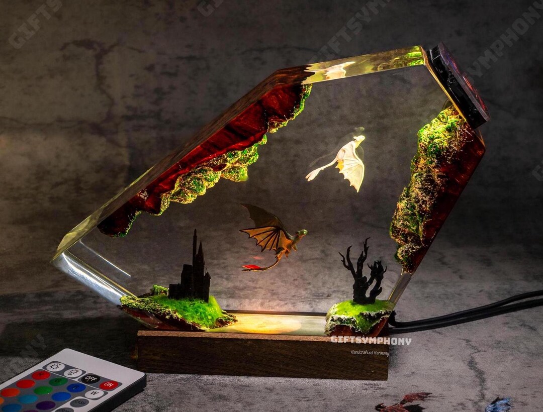 Night Sky Dragons Resin Night Light, Night Fury Dragon Resin Lamp ...
