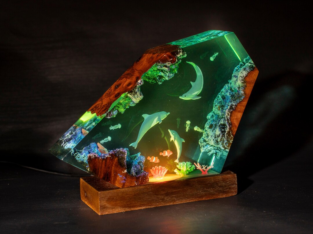 Dolphins Resin Night Light - Unique Gift for Couple, Ocean Lamp for ...