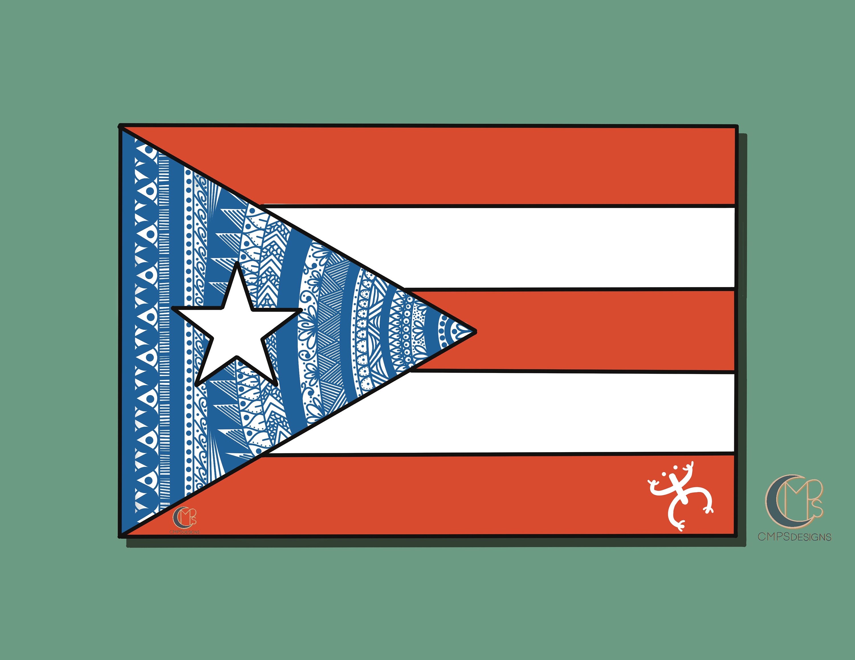 PR Flag With Mandala Design and Coqui Sticker Puerto Rico Flag - Etsy