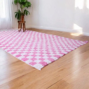 Moroccan Checkered Rug Pink and White, Berber Checkered Carpet, Boho ...
