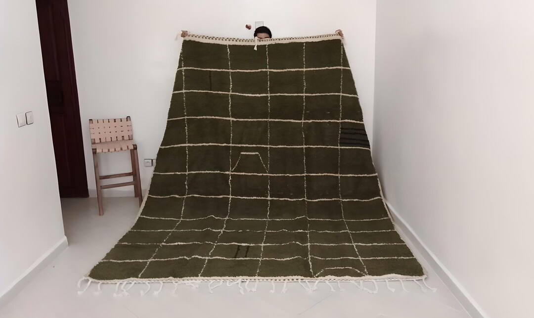 Custom Moroccan Grid Rug Green, Berber Rug, Beni Ourain Carpet ...