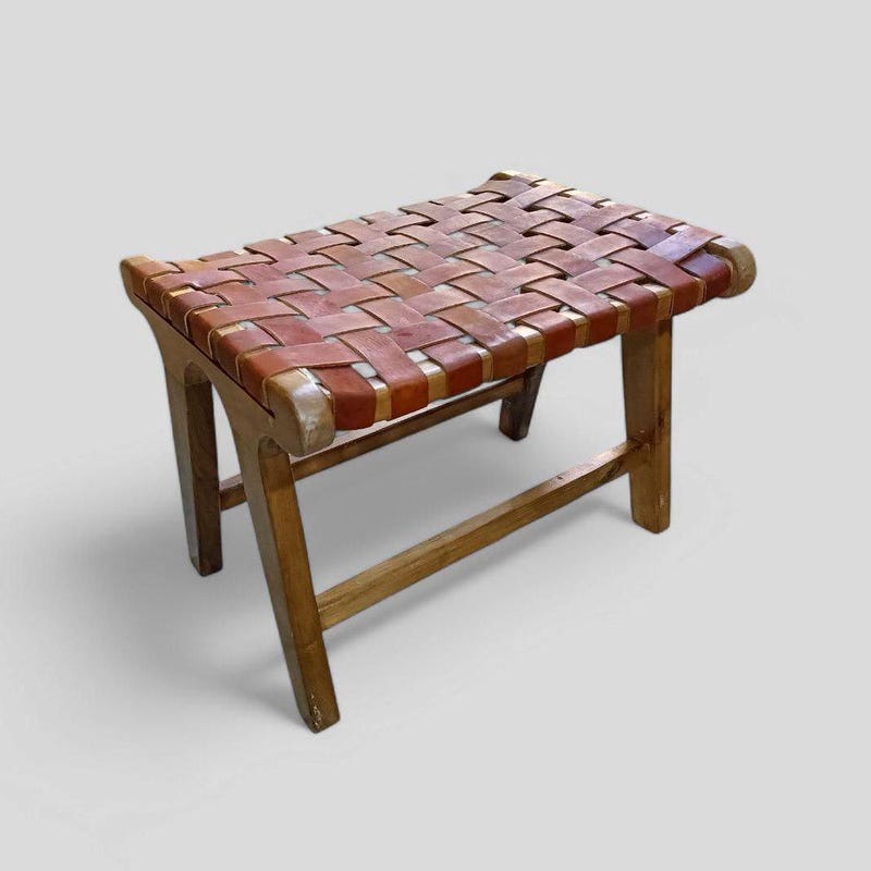 Woven Leather Bench - Etsy