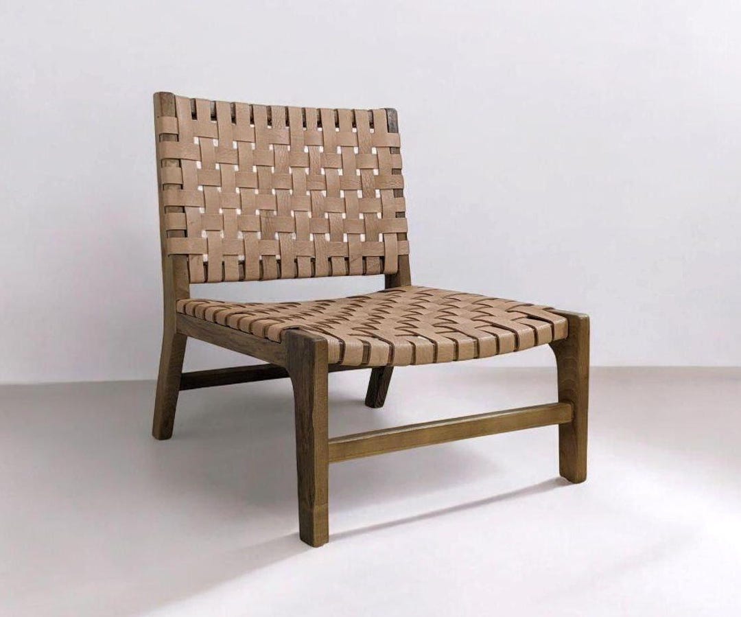 Custom Woven Leather Lounge Chair Handmade Walnut Wood Armchair ...