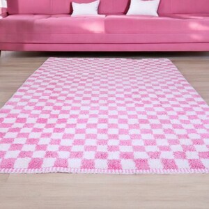 Moroccan Checkered Rug Pink and White, Berber Checkered Carpet, Boho ...
