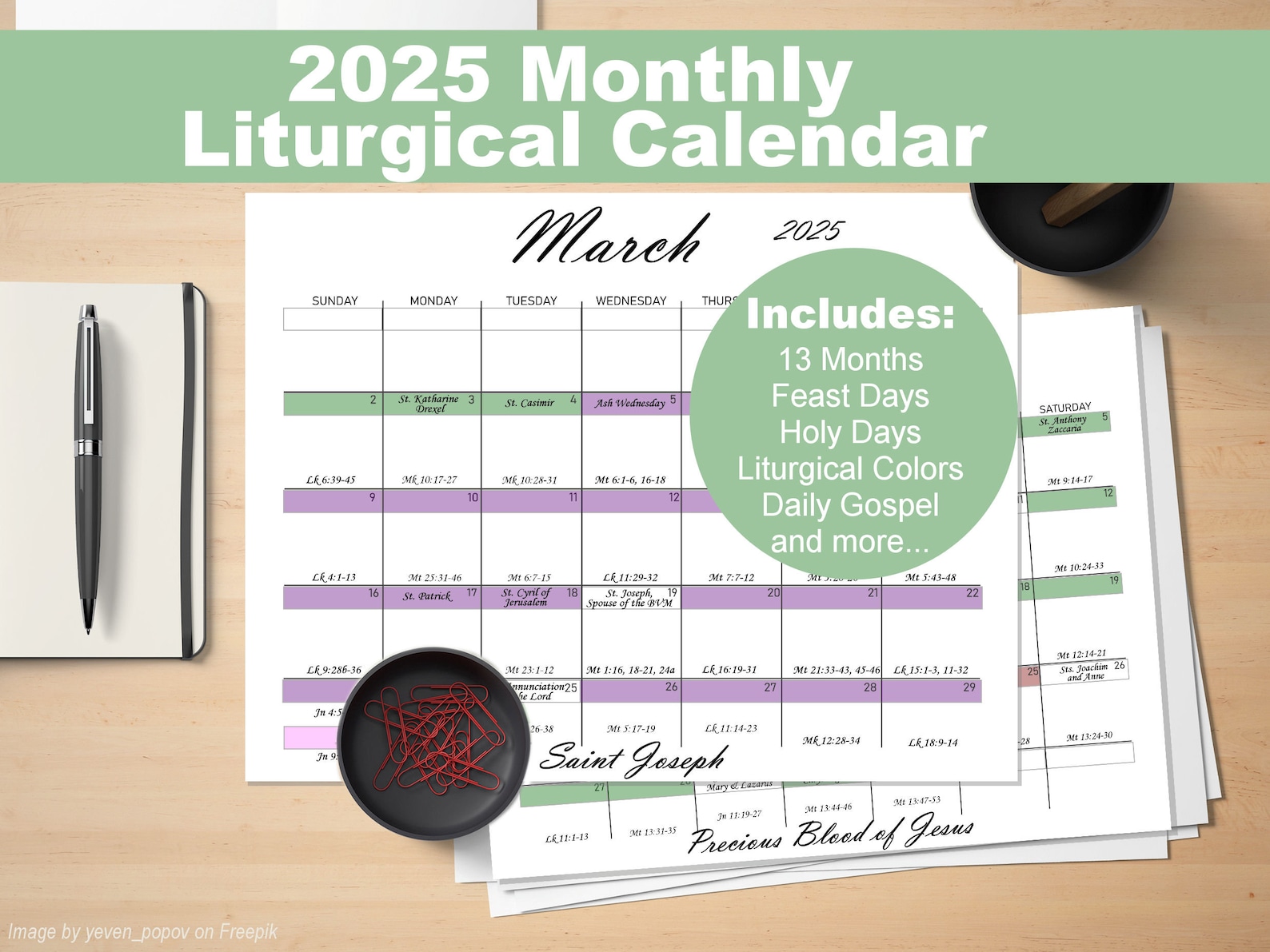 2025 Monthly Liturgical Calendar, Printable, 8.5 X 11, Landscape ...