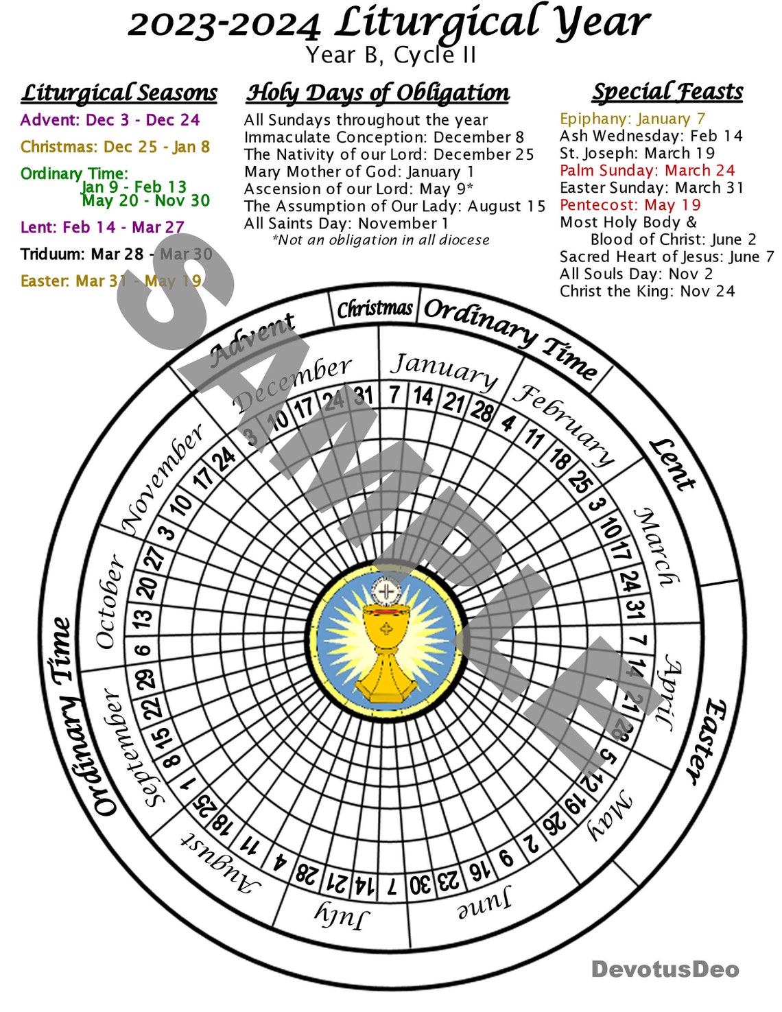 Printable 2024 Liturgical Calendar, Downloadable Catholic Worksheet ...
