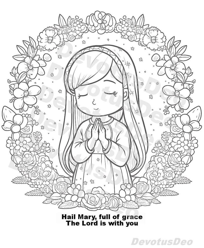Mother Mary Catholic Coloring Page, Christian, Instant Download ...