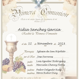 Certificado De Primera Comunión Personalizado, Imprimible, Personalized ...