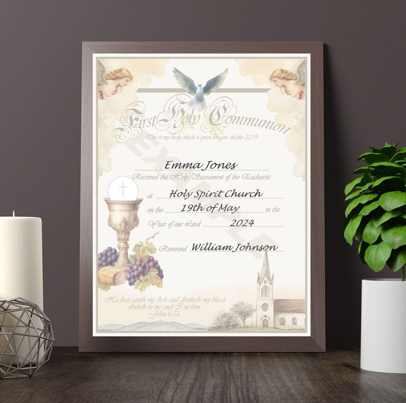 First Holy Communion Certificate, * Personalized * ,downloadable ...