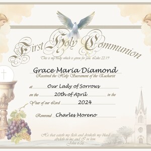 First Holy Communion Certificate Landscape, Customizable, Downloadable ...