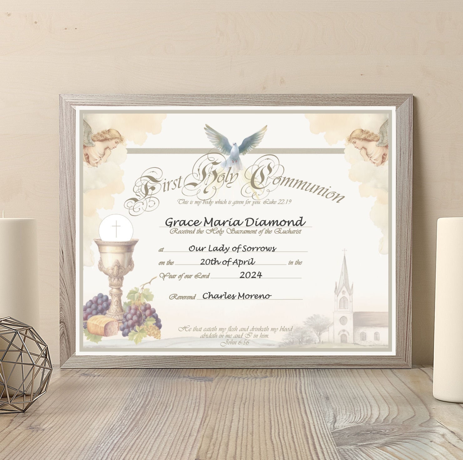 First Holy Communion Certificate Landscape, Customizable, Downloadable ...