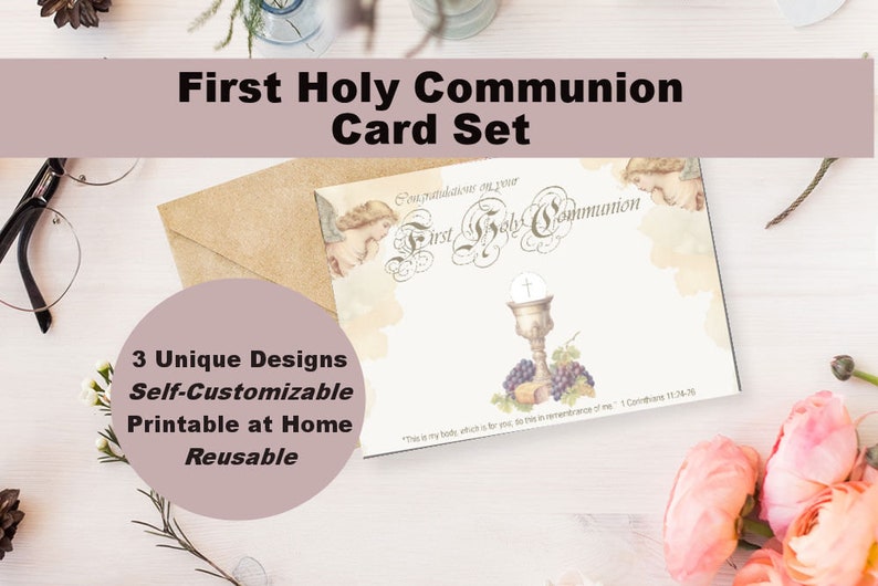 First Holy Communion Greeting Card Set, Customizable, Downloadable ...