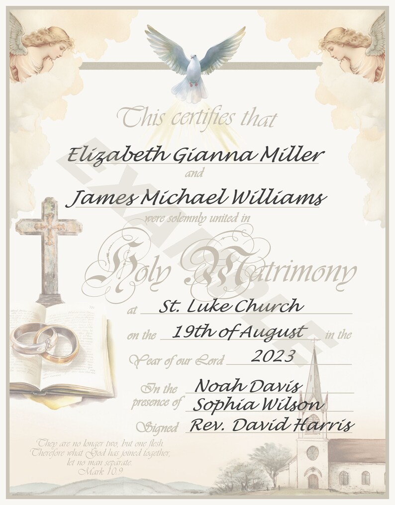 Holy Matrimony Certificate Portrait, Customizable Marriage Certificate ...