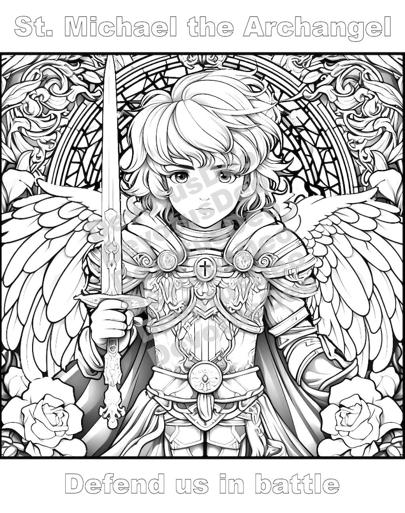 Saint Michael the Archangel Catholic Coloring Page, Christian, Instant ...