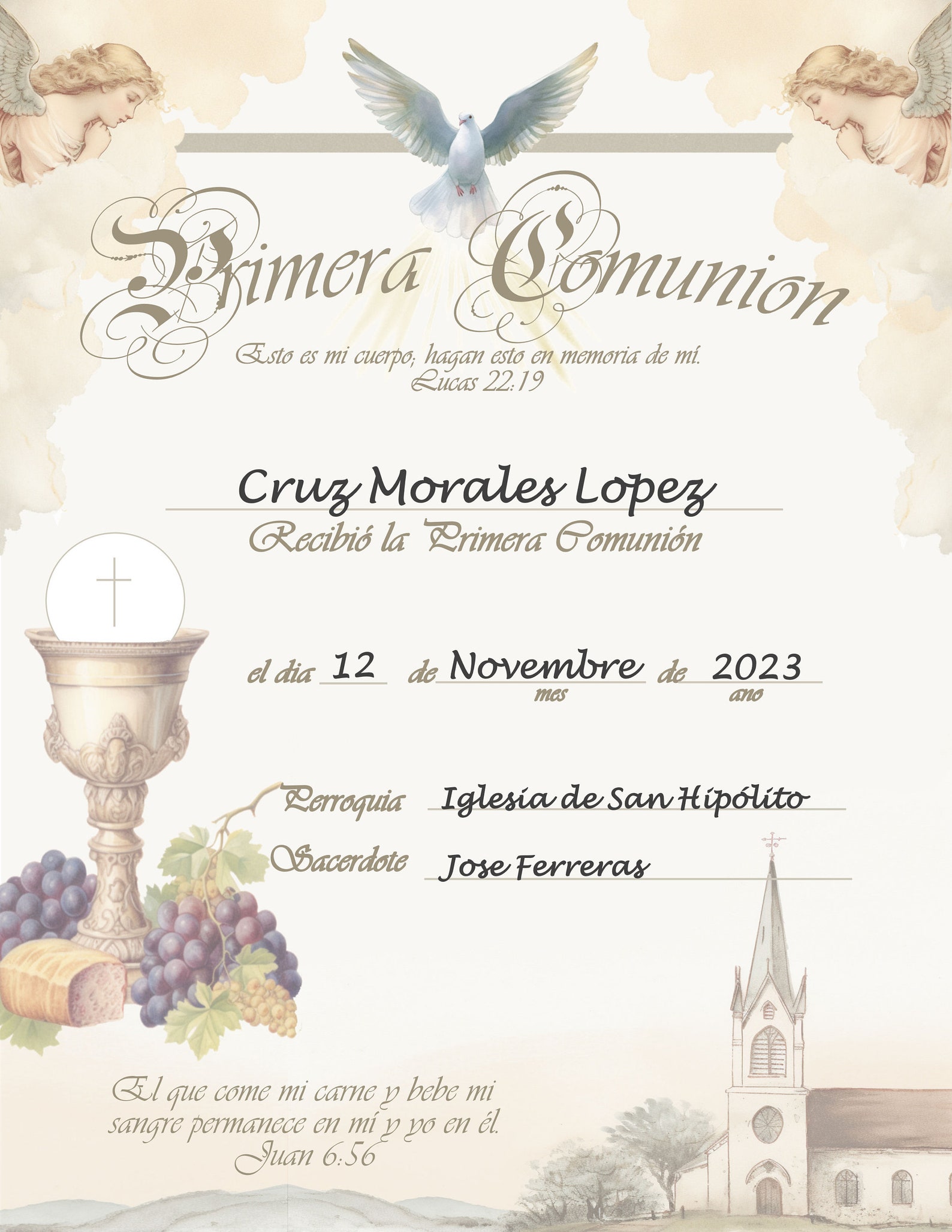 Certificado De Primera Comunión Personalizado, Imprimible, Personalized ...