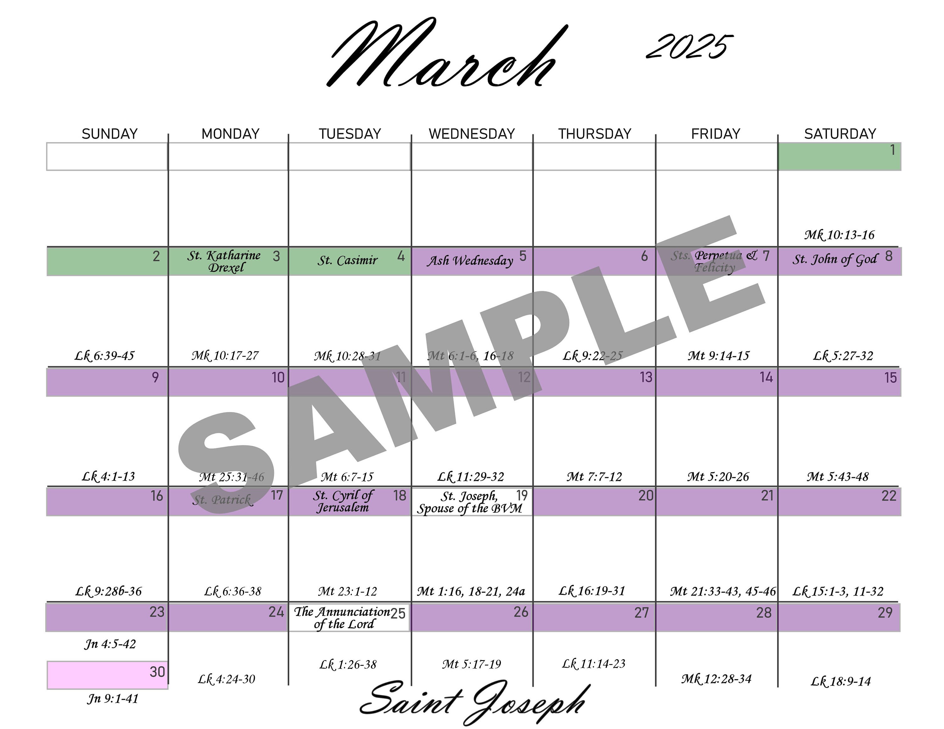 2025 Monthly Liturgical Calendar, Printable, 8.5 X 11, Landscape ...