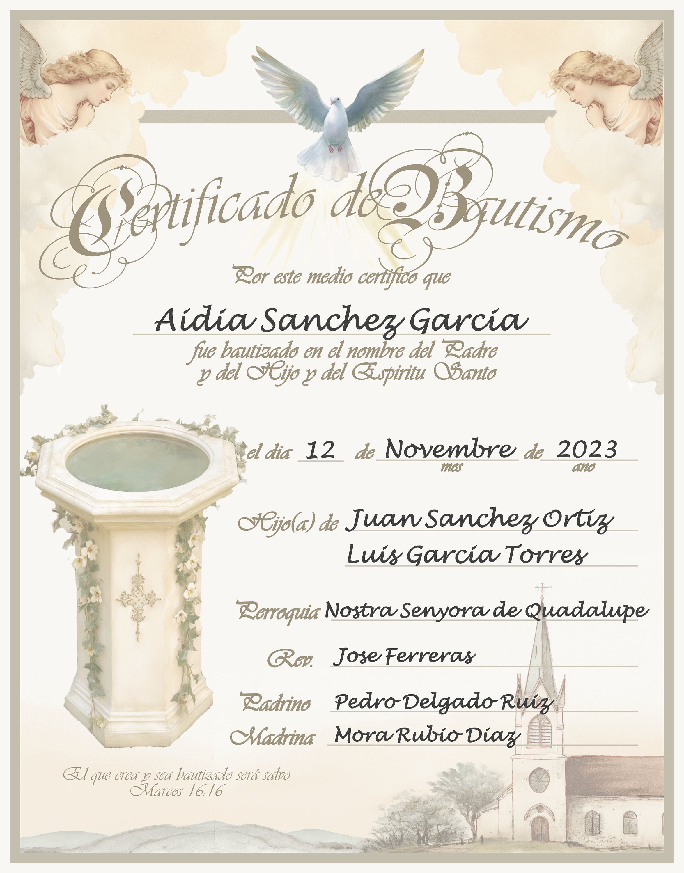 Certificado De Bautismo Personalizado, Imprimible, Personalized Spanish ...