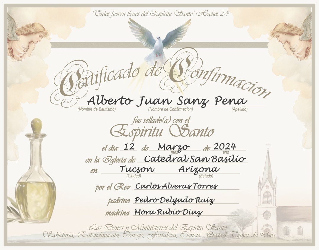 Certificado De Confirmación Personalizado horizontal, Imprimible ...