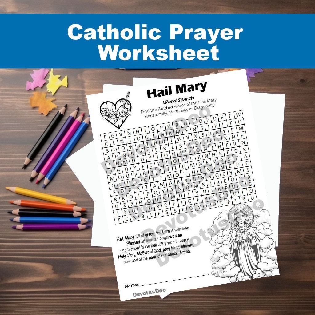Hail Mary, Catholic Prayer Worksheet, Word Search - Etsy
