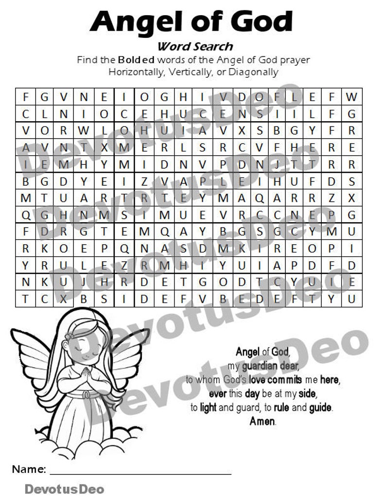Angel of God, Catholic Prayer Worksheet - Etsy