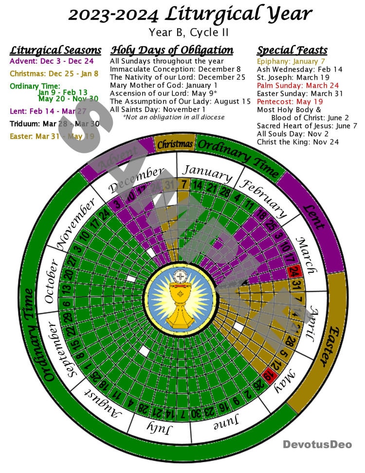 Printable 2024 Liturgical Calendar, Downloadable Catholic Worksheet ...