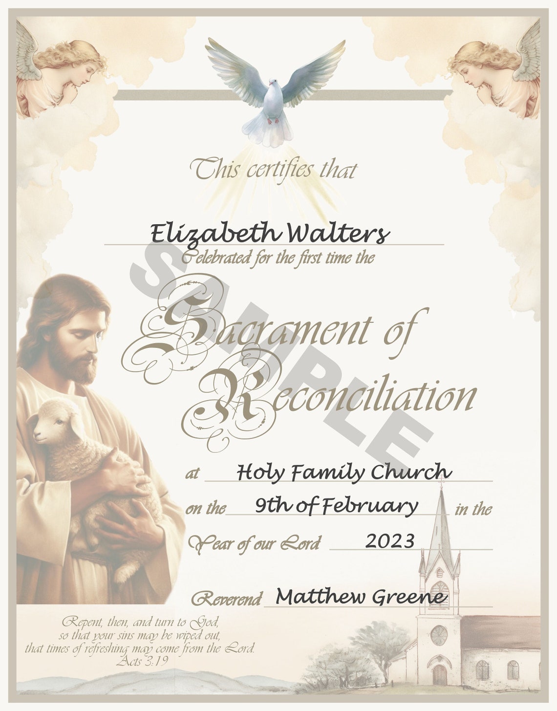 First Reconciliation Certificate, Customizable, Confession, Template, Printable, Keepsake ...