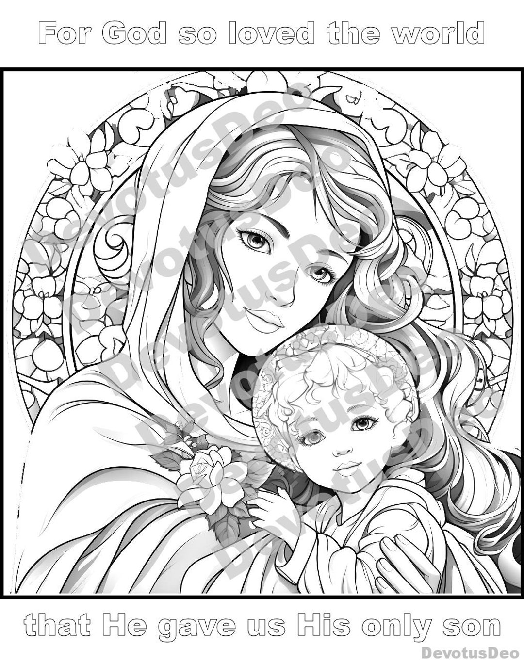 Catholic Coloring Page, Our Lady, Mary, Jesus, Christian, Instant ...