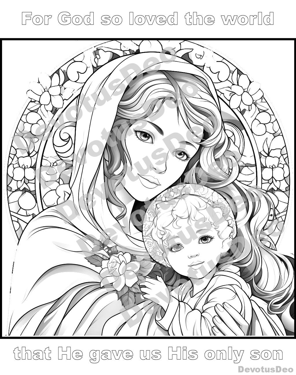 Catholic Coloring Page, Our Lady, Mary, Jesus, Christian, Instant ...