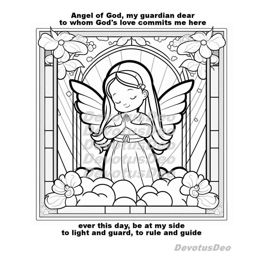 Guardian Angel Catholic Coloring Page, Printable, Christian, Instant ...