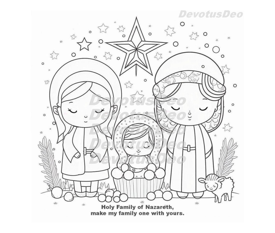 Catholic Coloring Page, Nativity, Mary, Joseph. Jesus, Christian ...
