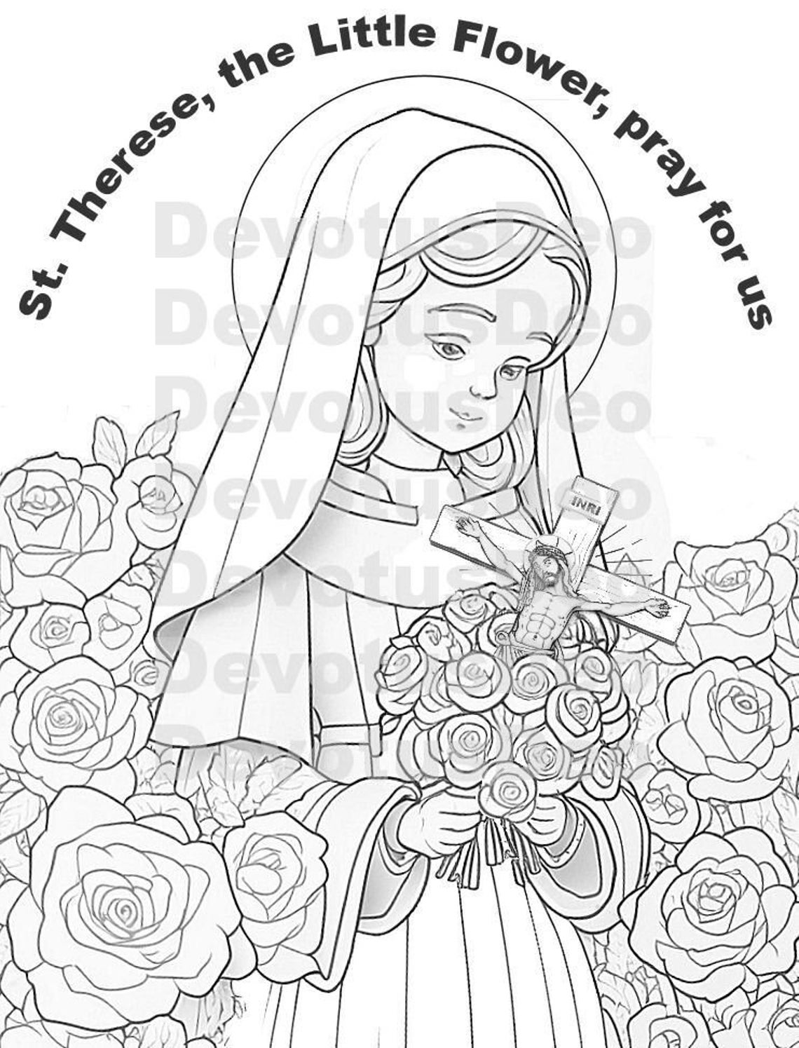 Saint Therese of Lisieux Catholic Coloring Page, Little Flower ...