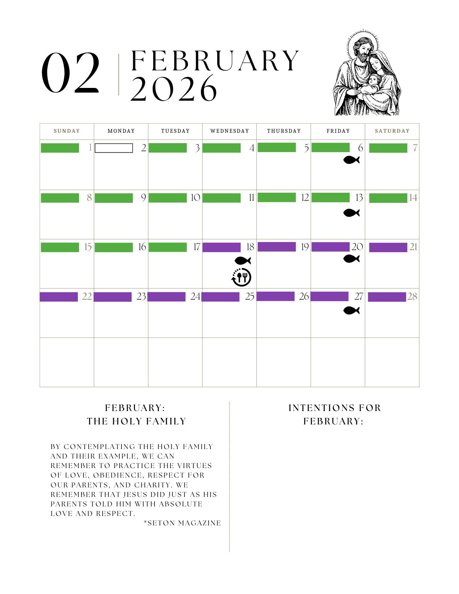 2026 Catholic Planner: Liturgical Calendar, Mass Readings (printable ...