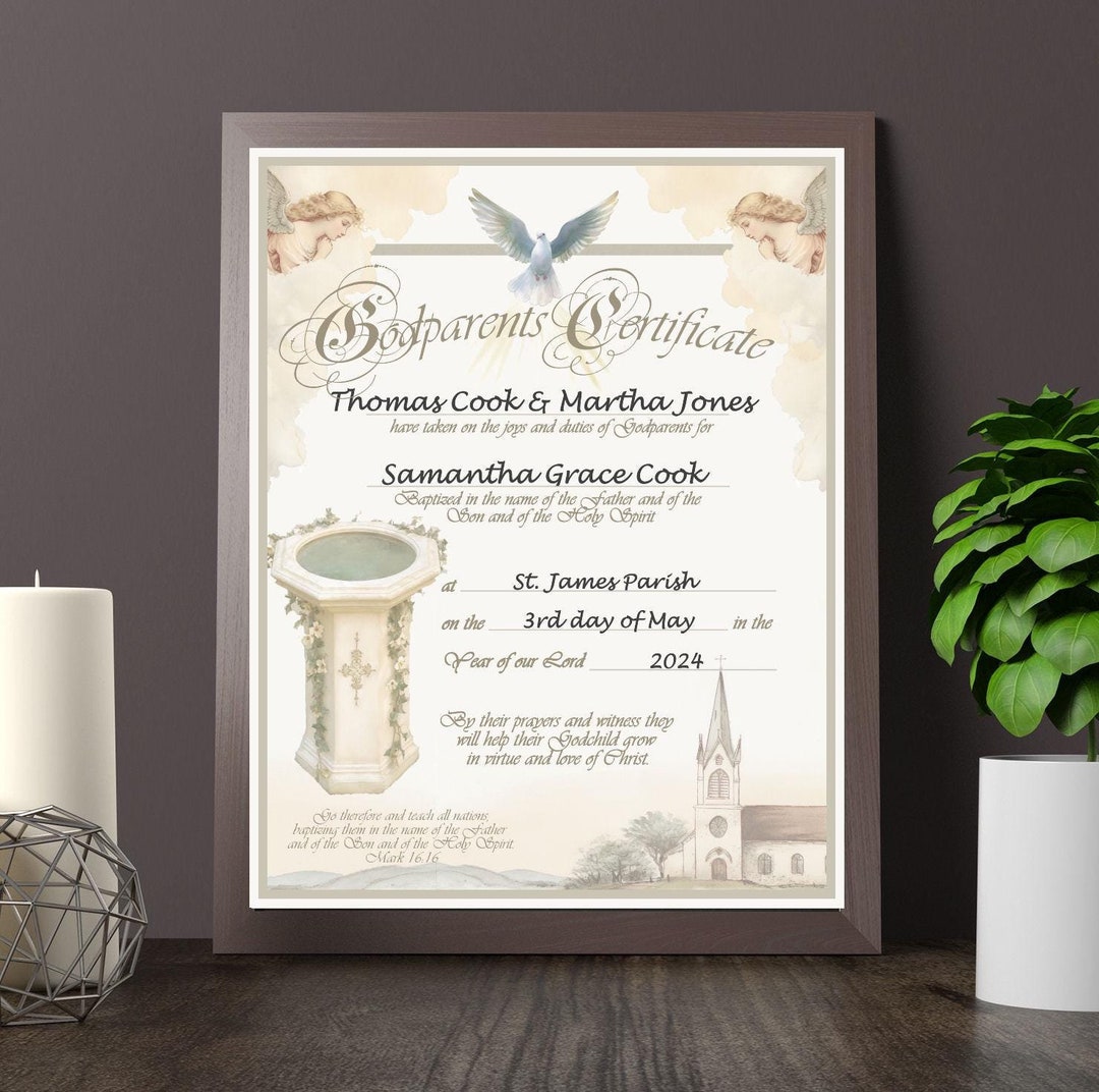 Godparent Certificate Portrait, Customizable, Downloadable, Printable ...