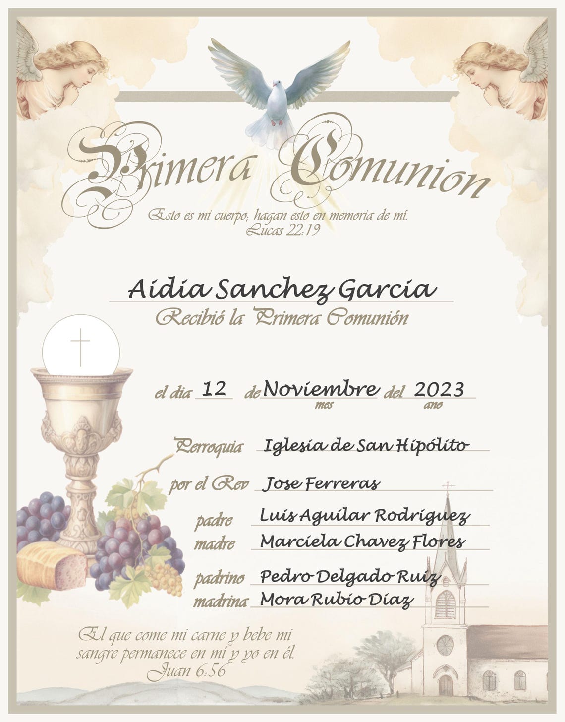 Certificado De Primera Comunión Personalizado, Imprimible, Personalized ...