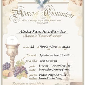 Certificado De Primera Comunión Personalizado, Imprimible, Personalized ...